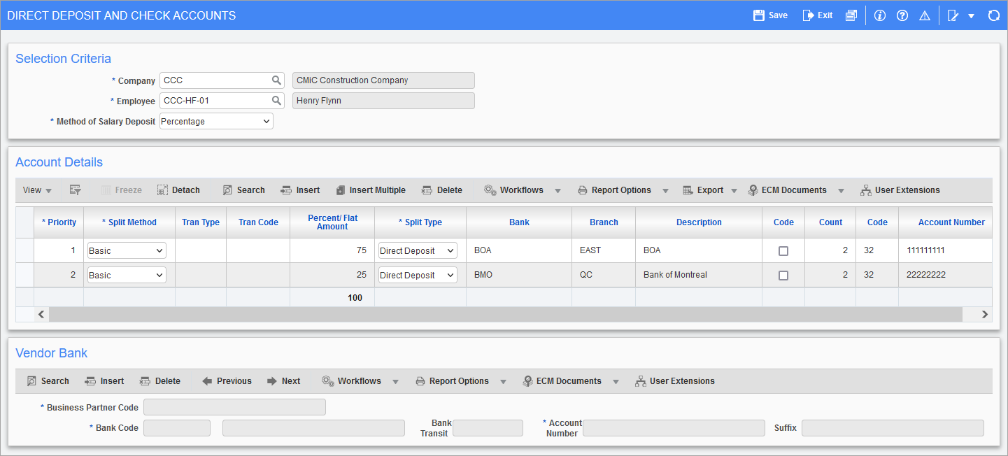US Payroll - Direct Deposit and Check Accounts