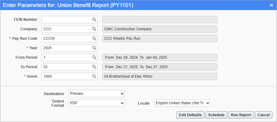US Payroll - Union Benefit Report