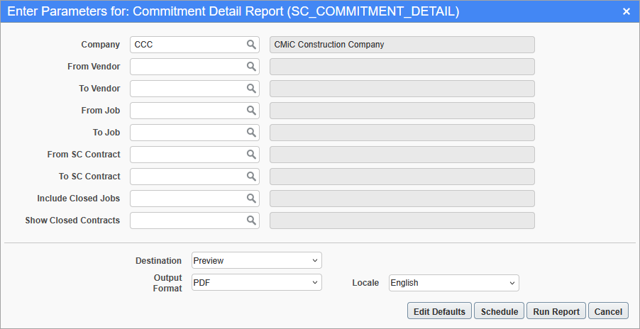 Subcontract Management - Commitment Detail Report