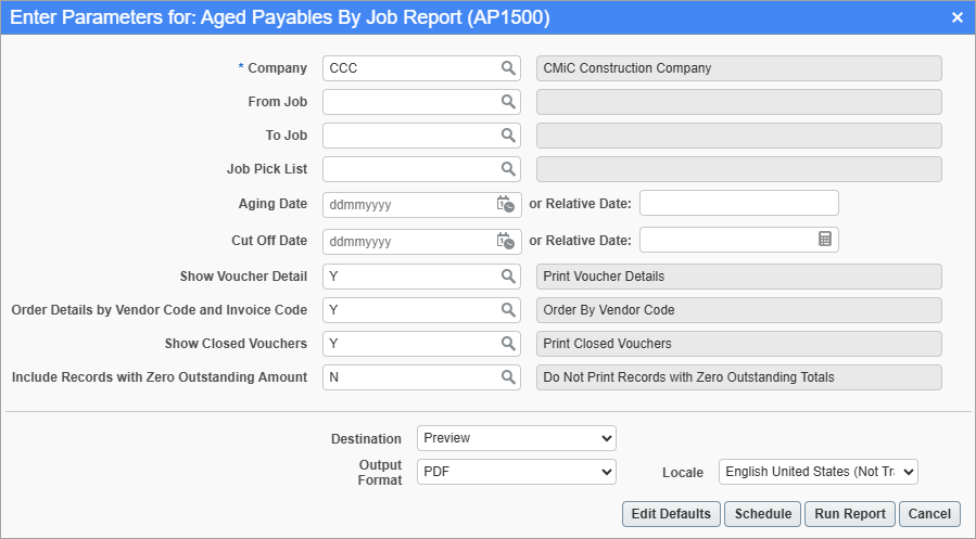 Accounts Payable - Aged Payables by Job Report