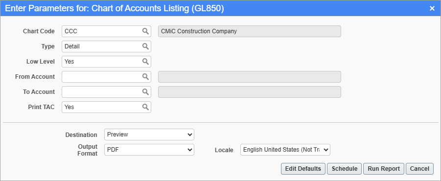 General Ledger - Chart of Accounts Listing