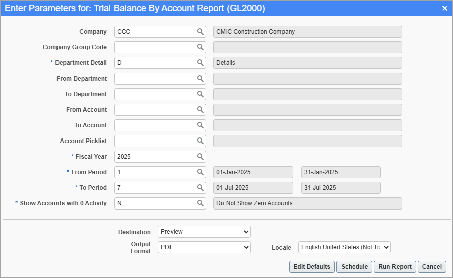 General Ledger - Trial Balance by Account Report