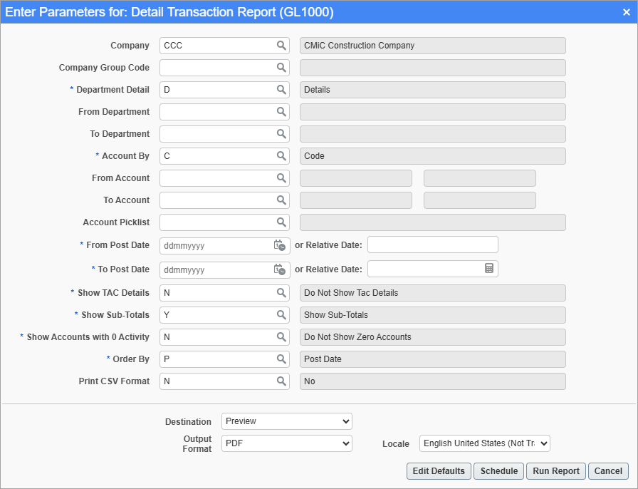 General Ledger - Detail Transaction Report