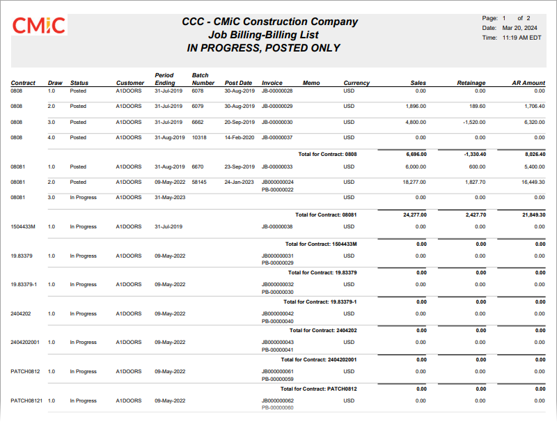 Job Billing - Billing List