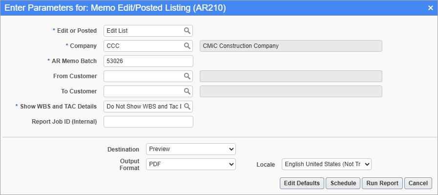 Accounts Receivable - Memo Edit Posted Listing