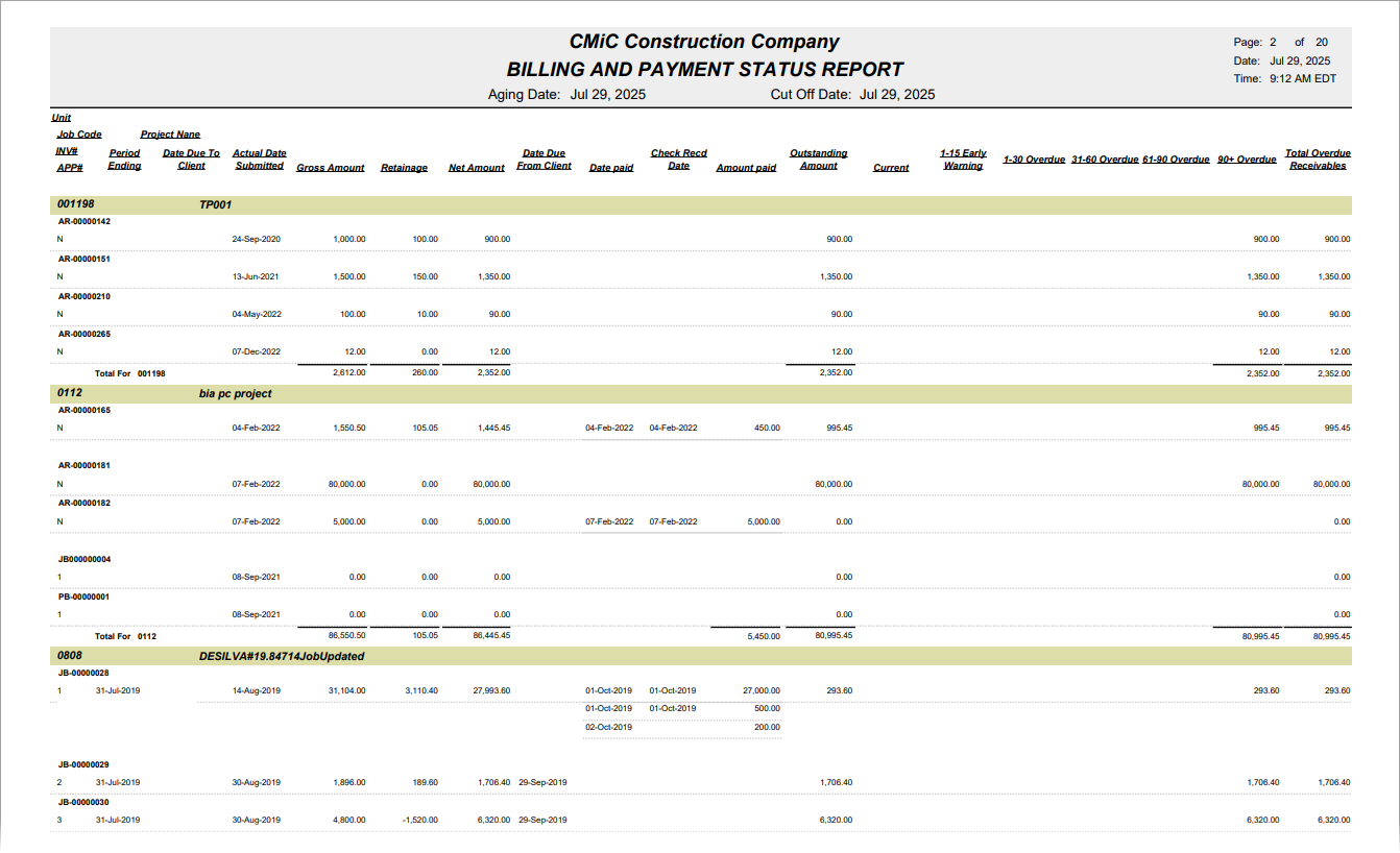 Accounts Receivable - Billing and Payment Status Report with Early Warning