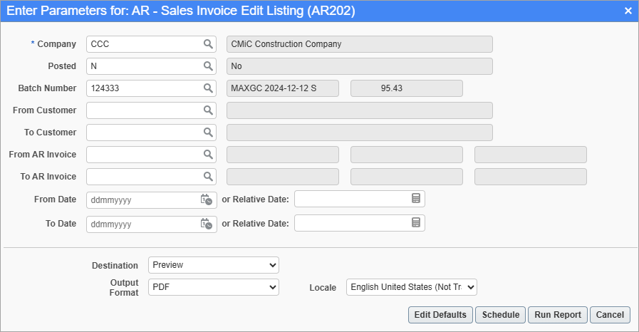 Accounts Receivable - AR - Sales Invoice Edit Listing