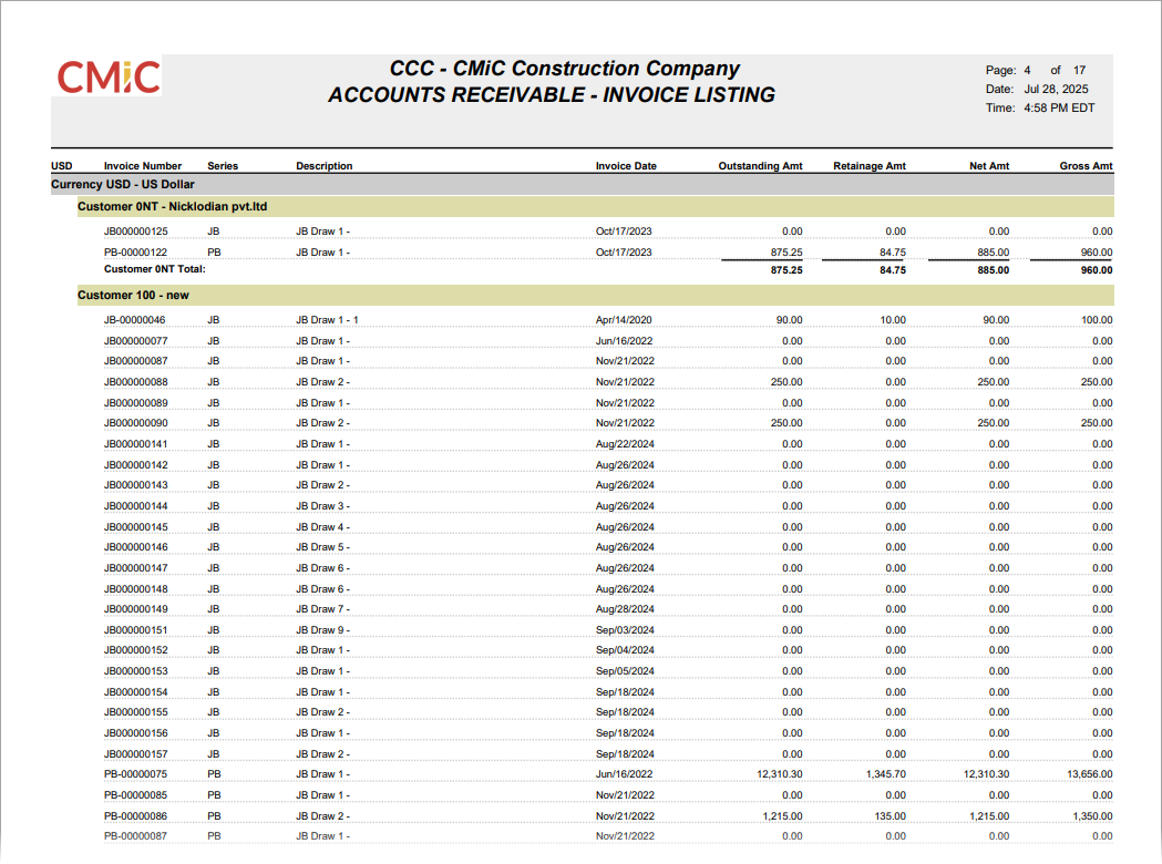 Accounts Receivable - AR - Invoice Listing
