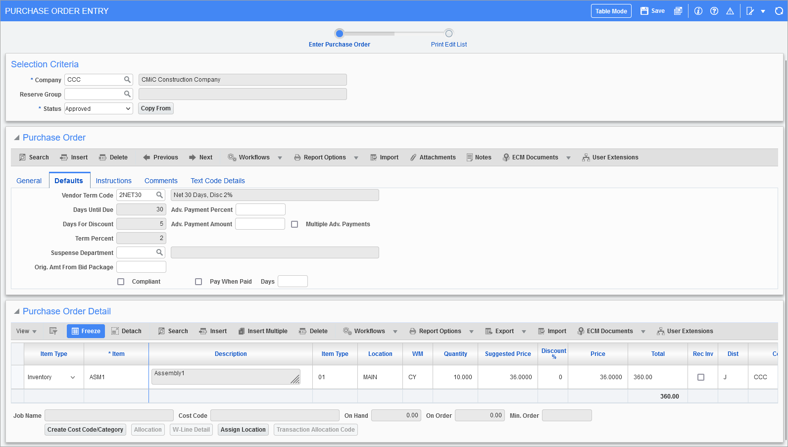 Purchase Order - Enter Purchase Order