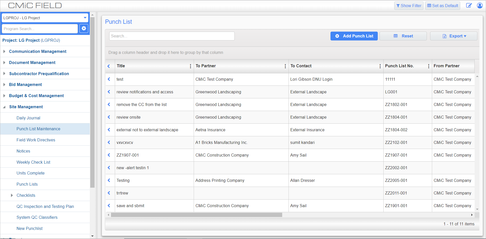 CMiC Field - Punch List Maintenance