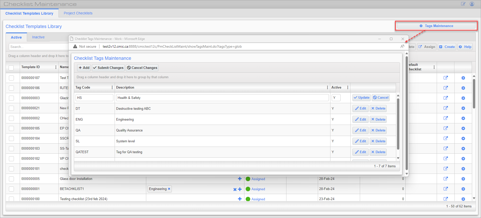 CMiC Field - Using Checklist Maintenance Tags
