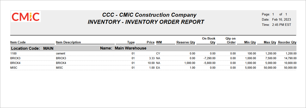 Inventory - Inventory Order Report
