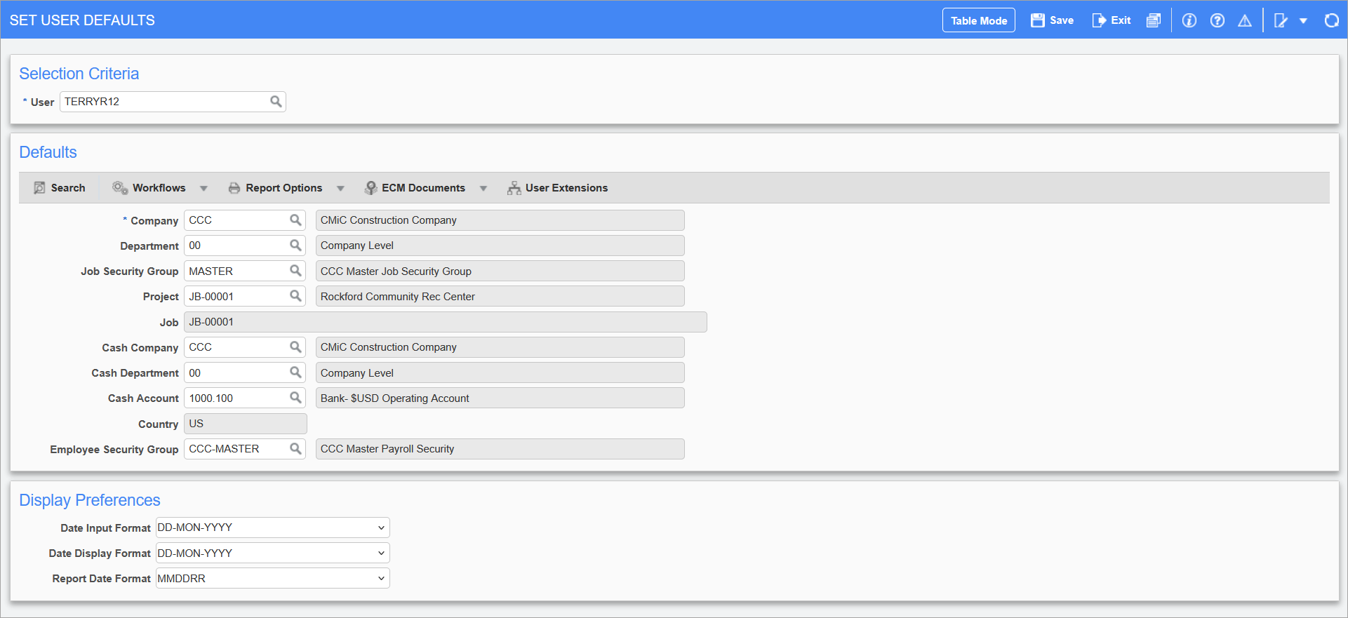 System Data - Set User Defaults for Cloud