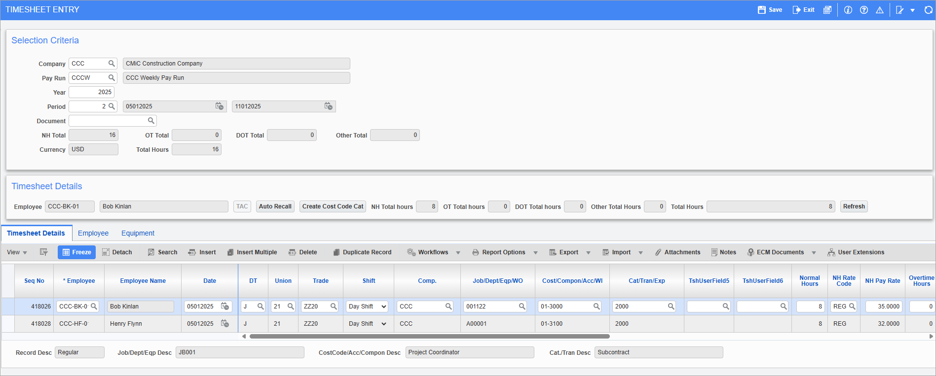 US Payroll - Timesheet Entry